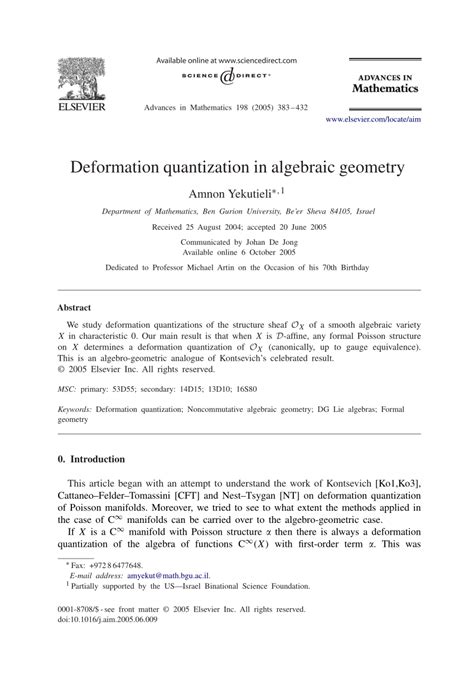 Pdf Deformation Quantization In Algebraic Geometry
