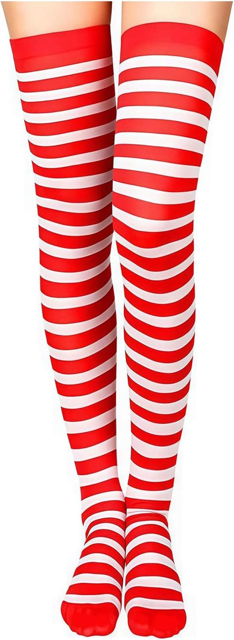 Ringelsocken Rot Weißdamen Karneval Kostüm Langstrumpf Weiss Gestreift