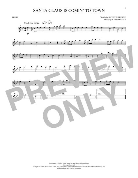 Santa Claus Is Comin To Town By J Fred Coots Sheet Music For Flute