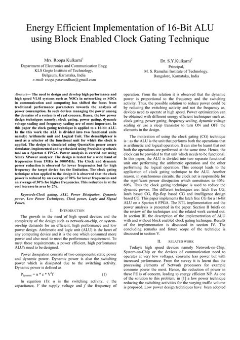 Pdf Energy Efficient Implementation Of 16 Bit Alu Using Block Enabled Clock Gating Technique