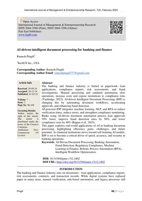 Pdf Ai Driven Intelligent Document Processing For Banking And Finance