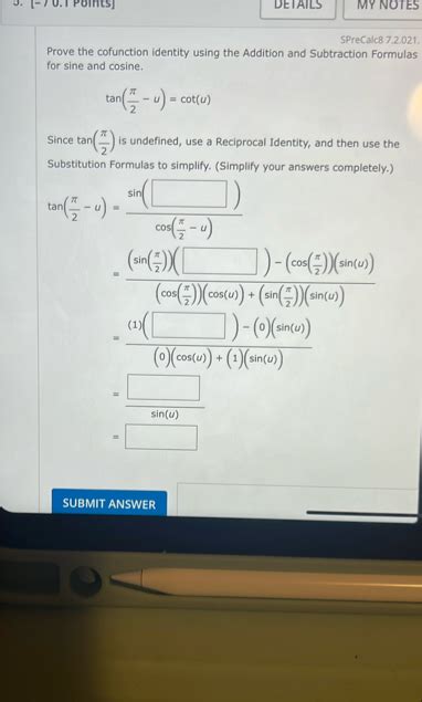 Solved SPreCalc Prove The Cofunction Identity Using Chegg Com