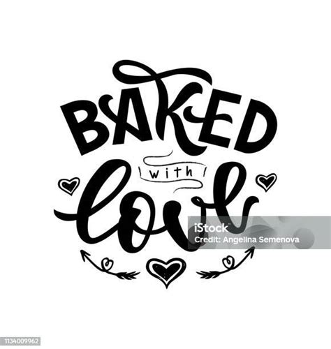 사랑의 손 글자로 구운 흰색 배경에 고립 된 인쇄 상의 디자인 벡터 일러스트입니다 로고에 대한 스톡 벡터 아트 및 기타 이미지 로고 오븐에 굽기 개념 Istock