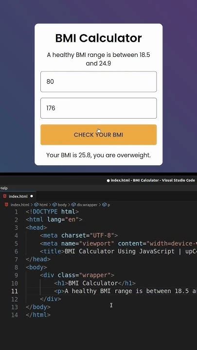 Bmi Calculator Using Javascript Shorts Javascriptprojects Youtube