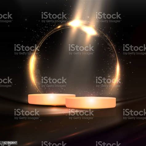 둥근 연단과 황금색의 추상 프레임과 검은 색 디자인에 반짝임 0명에 대한 스톡 벡터 아트 및 기타 이미지 0명 1위 가리기 Istock