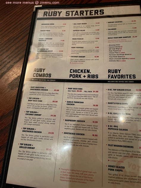 Menu At Ruby River Steakhouse Reno