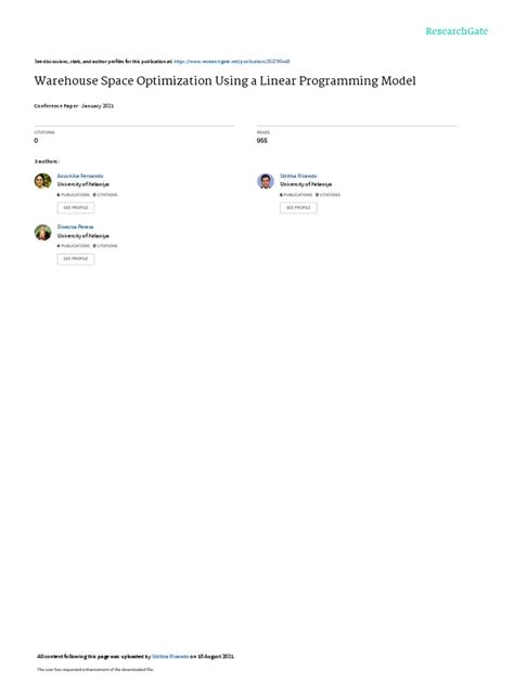 Warehouse Space Optimization Using A Linear Programming Model Pdf Mathematical Optimization