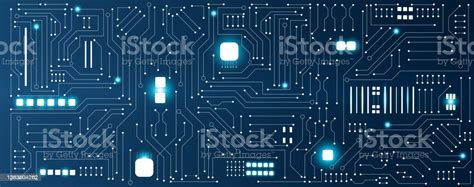 회로 기판 엔지니어링 기술 개념 벡터 배경과 블루 회로 전자 또는 전기 라인 개념에 대한 스톡 벡터 아트 및 기타 이미지