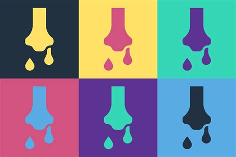 컬러 배경에 고립 된 팝 아트 러니 코 아이콘 비염 증상 치료 코와 재채기 비강 질환 벡터 감기와 독감에 대한 스톡 벡터 아트 및 기타 이미지 Istock