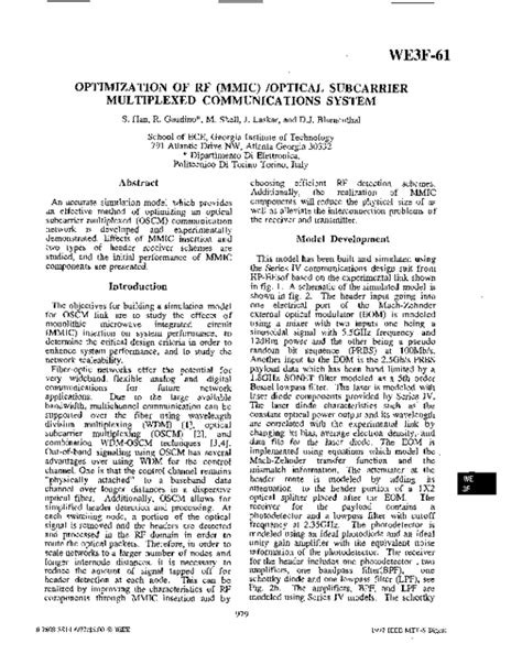 Pdf We3f 61 Optimization Of Rf Mmic Optical Subcarrier Multiplexed Communications System