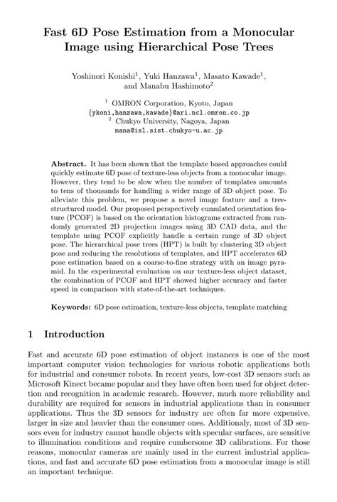 Pdf Fast 6d Pose Estimation From A Monocular Image Using Hierarchical
