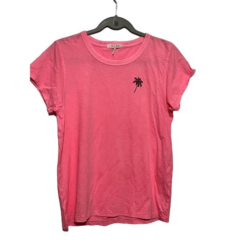 Rag And Bone Pink Palm Tree Crew Neck Size Large Depop