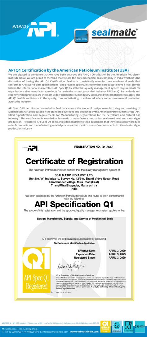 Pdf Api Q1 Certification By The American Petroleum Institute Usa