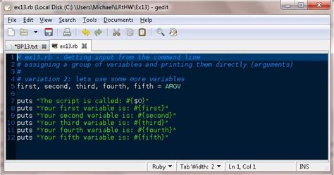 Testhead Exercise 13 Parameters Unpacking Variables Learn Ruby The Hard Way Practicum