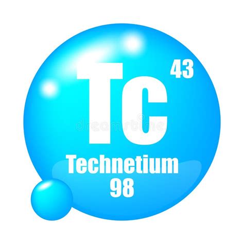 Technetium Icon Tc Chemical Element Atomic Number Mass Blue Sphere Stock Illustration