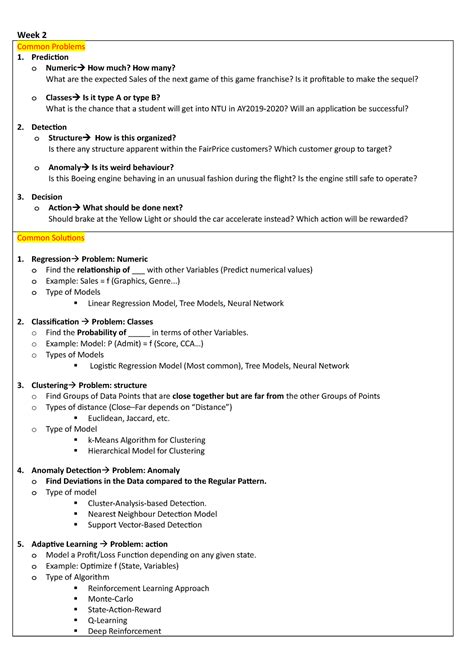 Python Note Week Common Problems Prediction O Numeric How Much How Many What Are The