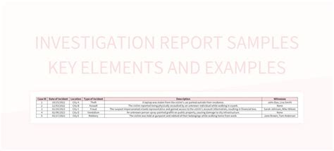 Free Investigation Report Templates For Google Sheets And Microsoft Excel Slidesdocs