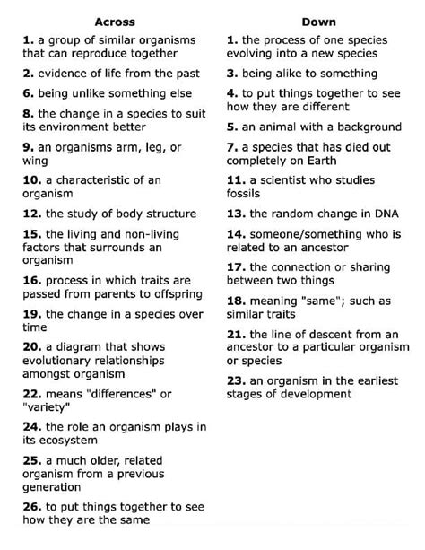 Evolutionary History Crossword Puzzle Low Prep Vocab Review Tpt