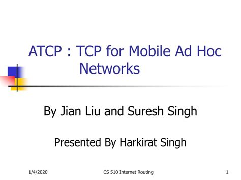 ppt atcp tcp for mobile ad hoc networks powerpoint presentation
