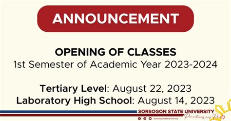 Announcement Opening Of Classes For 1st Semester Of Ay 2023 2024