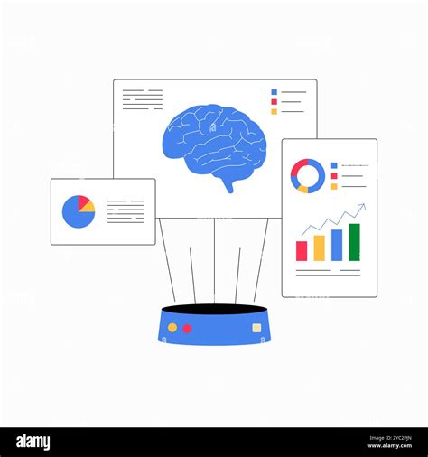 Brain With Data Charts In Flat Vector Illustration Symbolizing