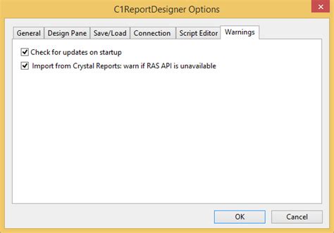 Setting C1reportdesigner Options Reports For Winforms Componentone