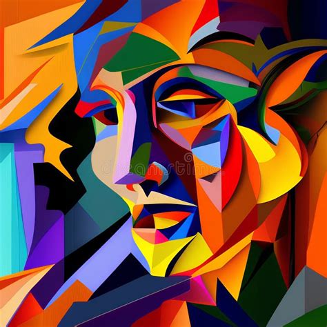 Colorful Abstract Geometric Background With Human Head 3d Rendering Stock Illustration