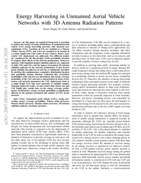 Pdf Energy Harvesting In Unmanned Aerial Vehicle Networks With 3d Antenna Radiation Patterns