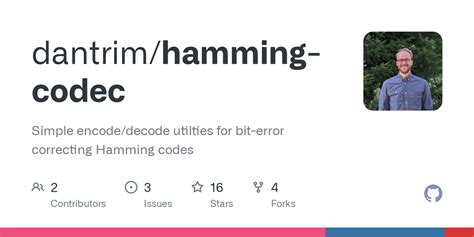 Github Dantrim Hamming Codec Simple Encode Decode Utilties For Bit Error Correcting Hamming Codes