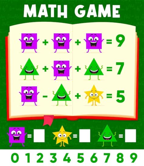 Premium Vector Cartoon Math Shape Characters Math Game Worksheet