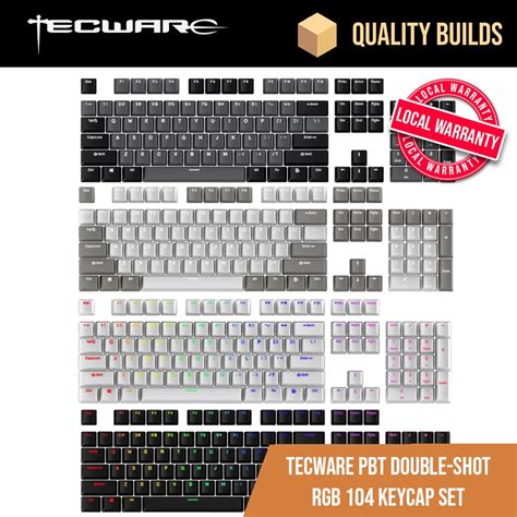 Tecware 104 PBT Double Shot Shine Through RGB Full Keycap Set White Black Grey White Grey Black