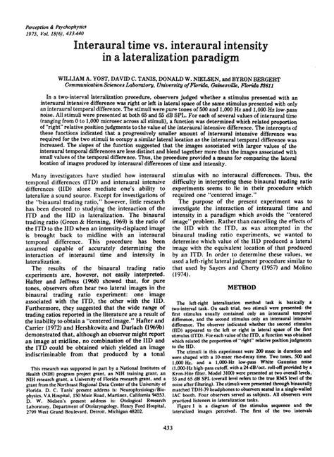 Pdf Interaural Time Vs Interaural Intensity In A Lateralization Paradigm