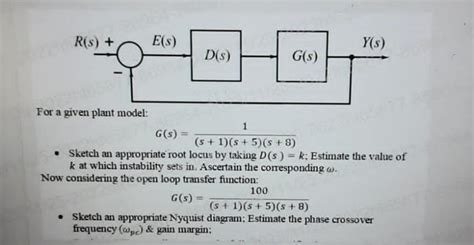 Solved For A Given Plant Model G S S 1 S 5 S 8 1