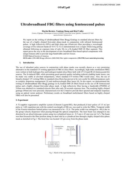 Pdf Ultrabroadband Fbg Filters Using Femtosecond Pulses