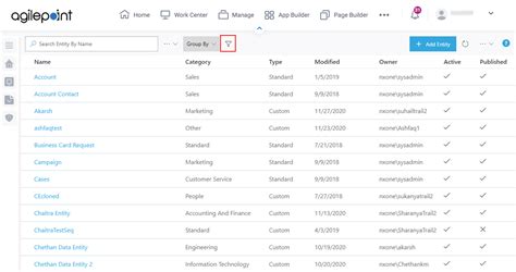 Filter Entities Screen