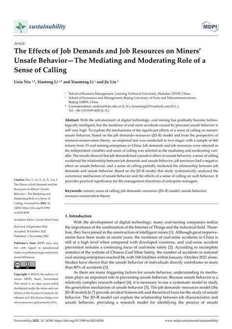 Pdf The Effects Of Job Demands And Job Resources On Miners Unsafe