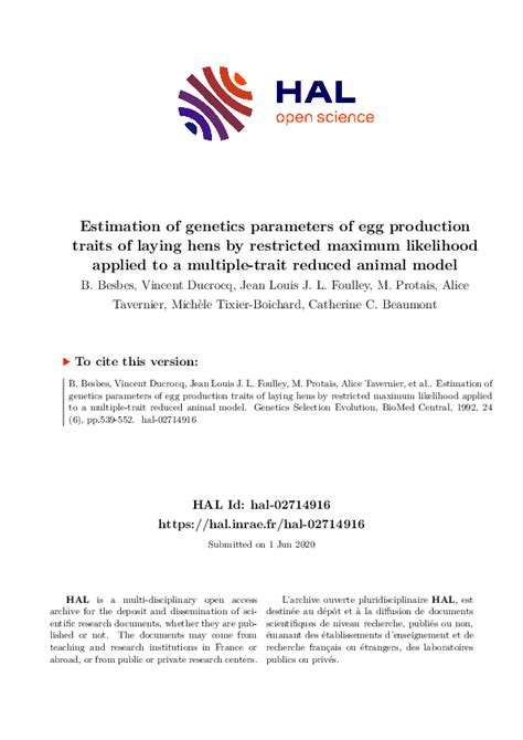 pdf estimation of genetics parameters of egg production traits of