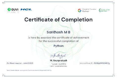 Santhosh M B On Linkedin Guvi Certificate