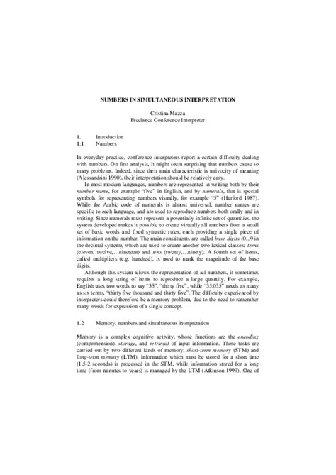 Pdf Numbers In Simultaneous Interpretation