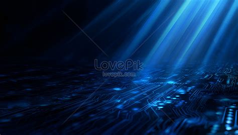 회로 보드 및 조명이있는 파란색 미래 기술 배경