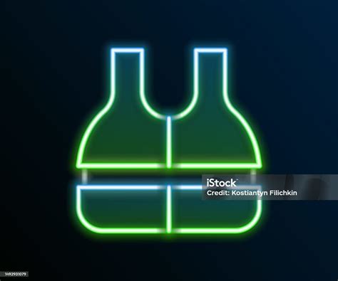 검은 색 배경에 고립 된 빛나는 네온 라인 구명 조끼 아이콘 구명 조끼 아이콘 익스트림 스포츠 스포츠 장비 다채로운 개요 개념 벡터 개수대에 대한 스톡 벡터 아트 및 기타