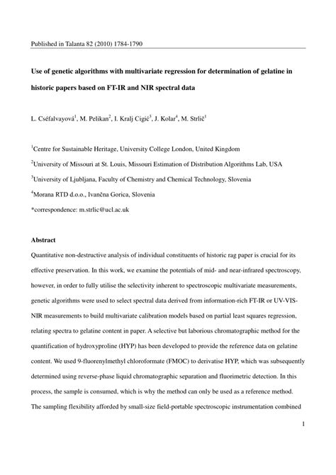 Pdf Use Of Genetic Algorithms With Multivariate Regression For Determination Of Gelatin In