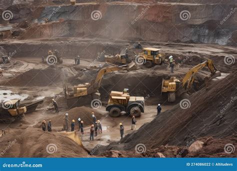 Mining Company With Group Of Miners Extracting Minerals From The Earth Stock Illustration
