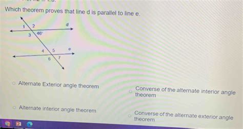 which theorem proves that line d is parallel to line e alternate