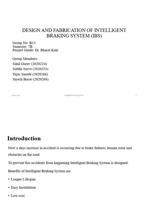 b15 ppt design and fabrication of intelligent braking system pdf