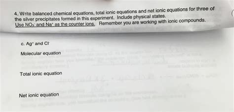 Solved Write Balanced Chemical Equations Total Ionic Chegg