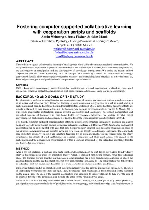 pdf fostering computer supported collaborative learning with