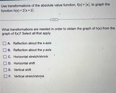 Solved Use Transformations Of The Absolute Value Function