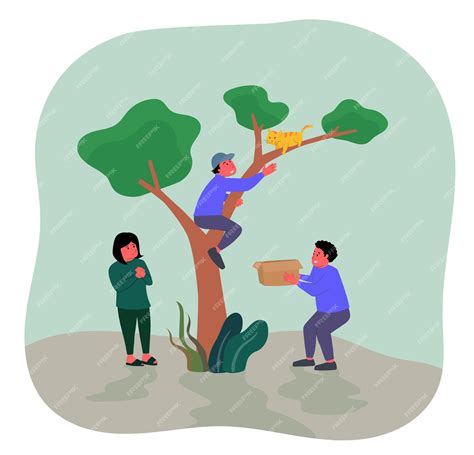 Premium Vector Rescue Cat From Tree