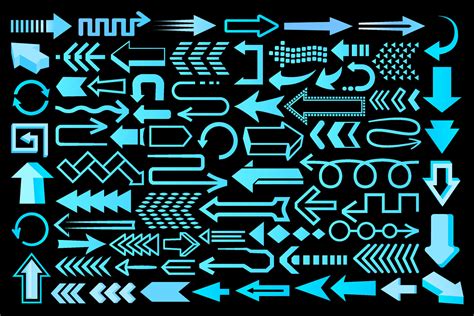 High Tech Arrow Set Collection Of Blue Arrows For Technological